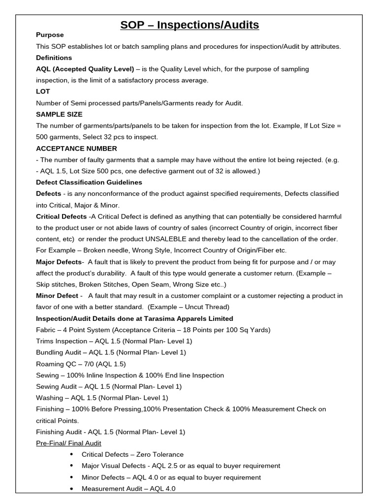 SOP-2-Inspections - Audit System | PDF