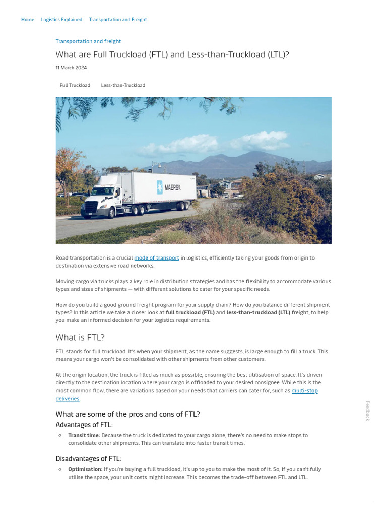 FTL and LTL in Ground Freight - What's The Difference - Maersk | PDF