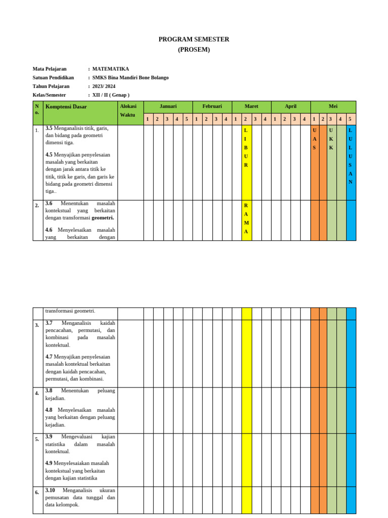 Prosem-Math - Kelas Xi | PDF