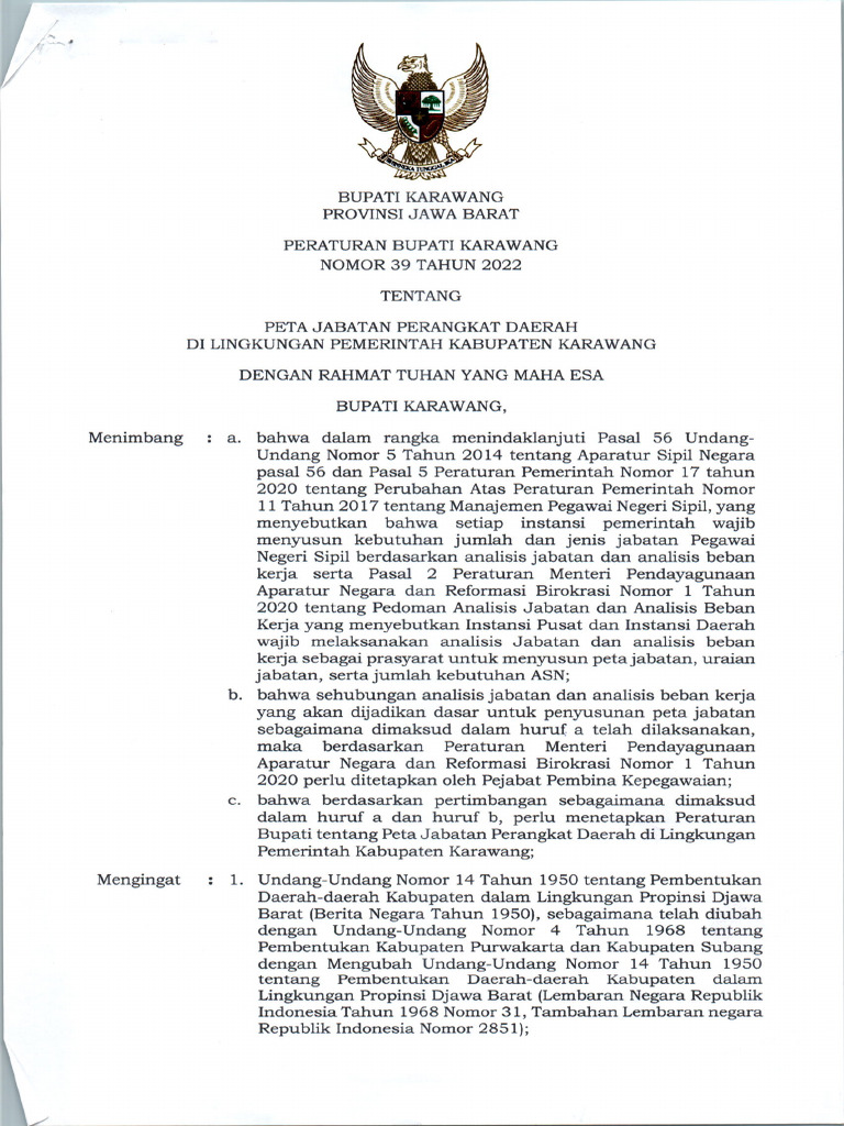 Perbup Nomor 39 Tahun 2022 ( Peta Jabatan ) | PDF