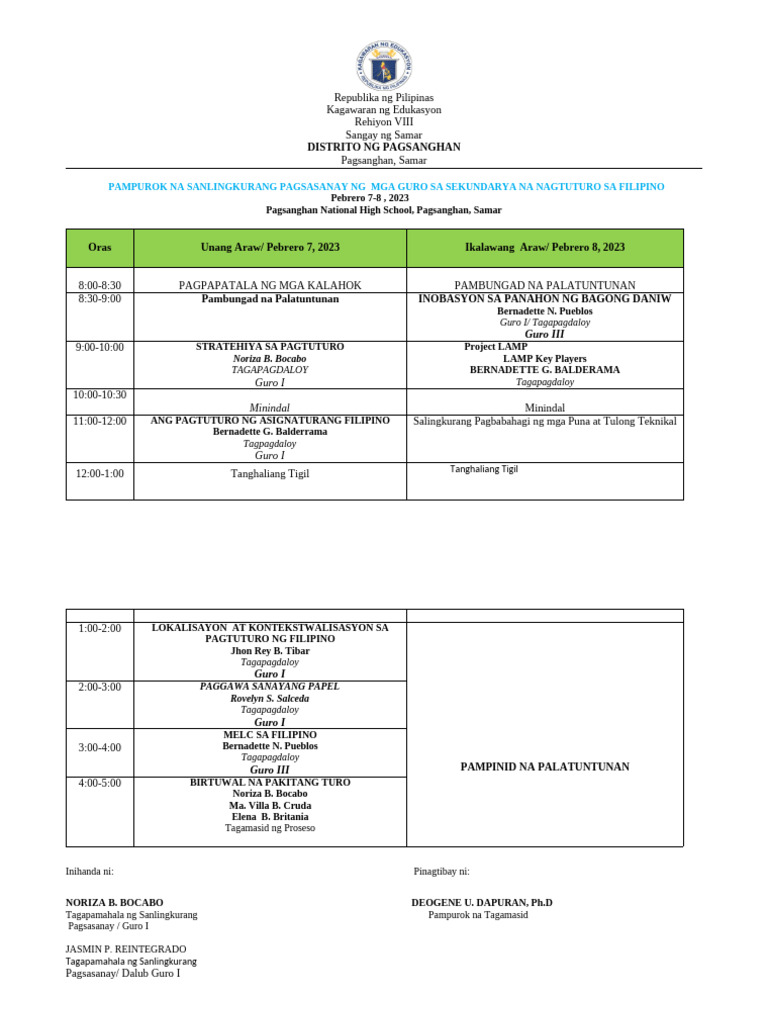 Inset Final Matrix 2022 | PDF