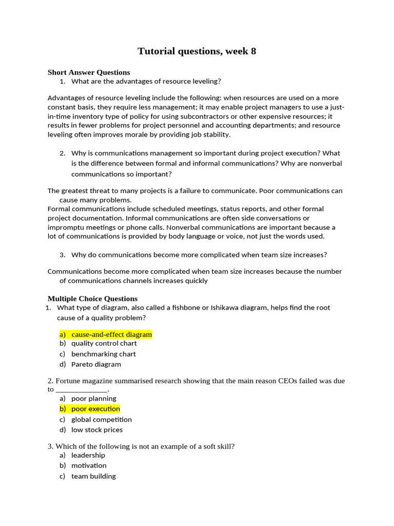 Tutorial Questions - Answers | PDF