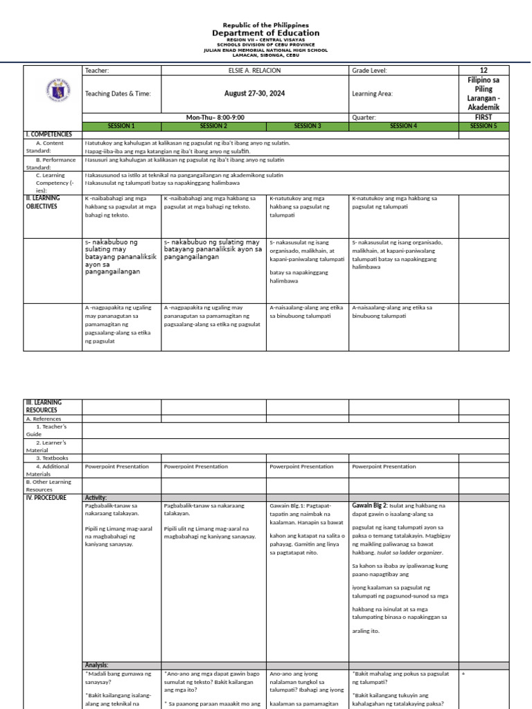LOGPLAN WEEK 4 Modyul 4 FIL AKAD | PDF