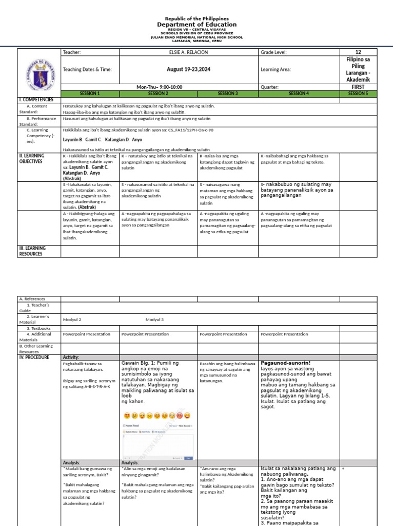 LOGPLAN WEEK 3 Modyul 3 FIL AKAD | PDF