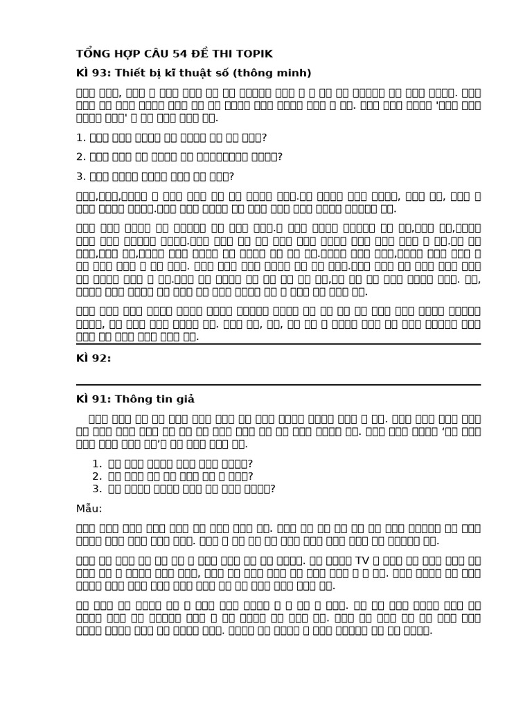 TỔNG HỢP CÂU 54 ĐỀ THI TOPIK | PDF