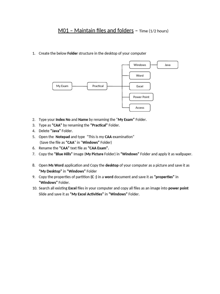 M01 - Maintain Files and Folders - : Time (1/2 Hours) | PDF