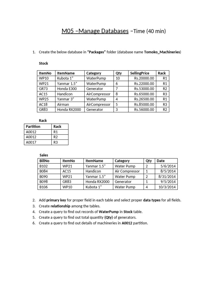 M05 - Manage Databases - : Time (40 Min) | PDF