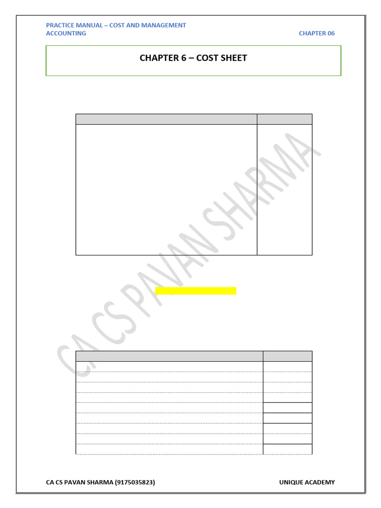 Chapter 06 Cost Sheet | PDF