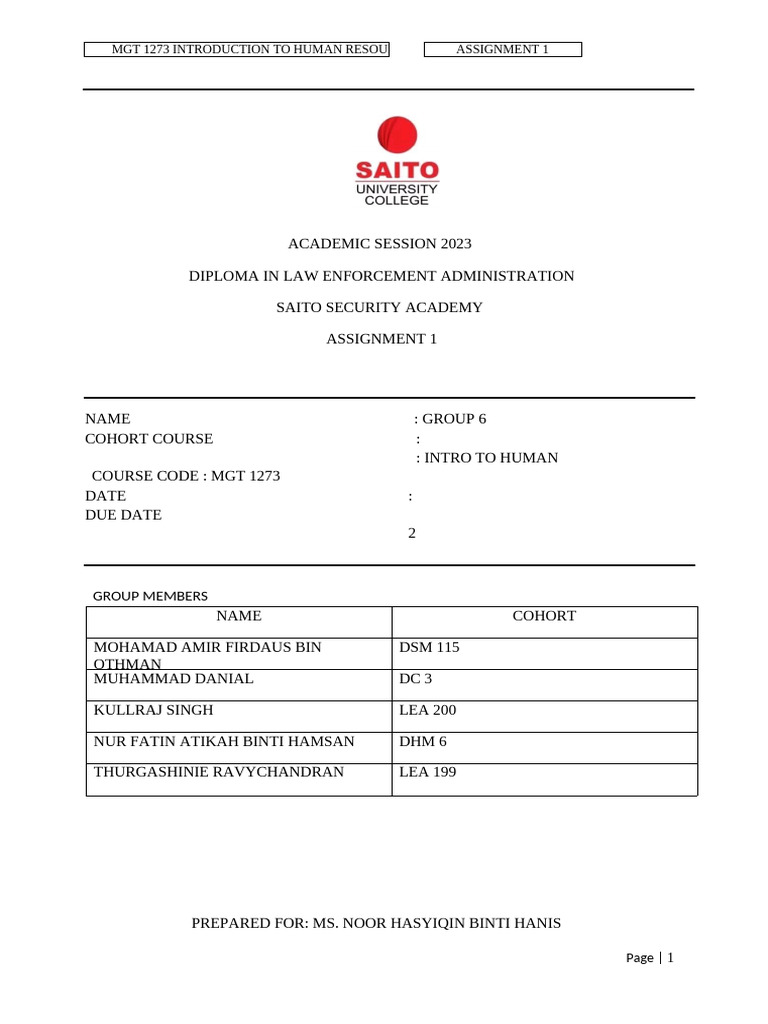 MGT 1273 - Assignment 1 - Thurga & Lea199 | PDF