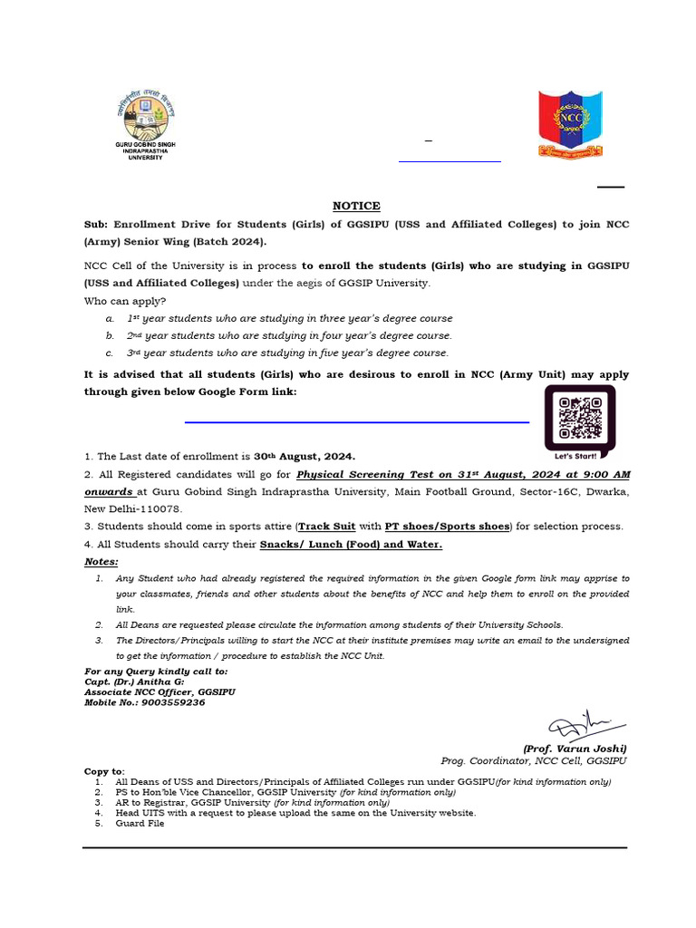 NCC Enrollment Drive for Girls 2024 | PDF | Military Education And Training