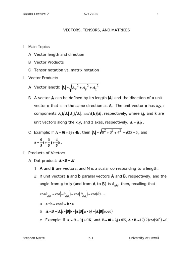 Vectors, Tensors, and Matrices | PDF