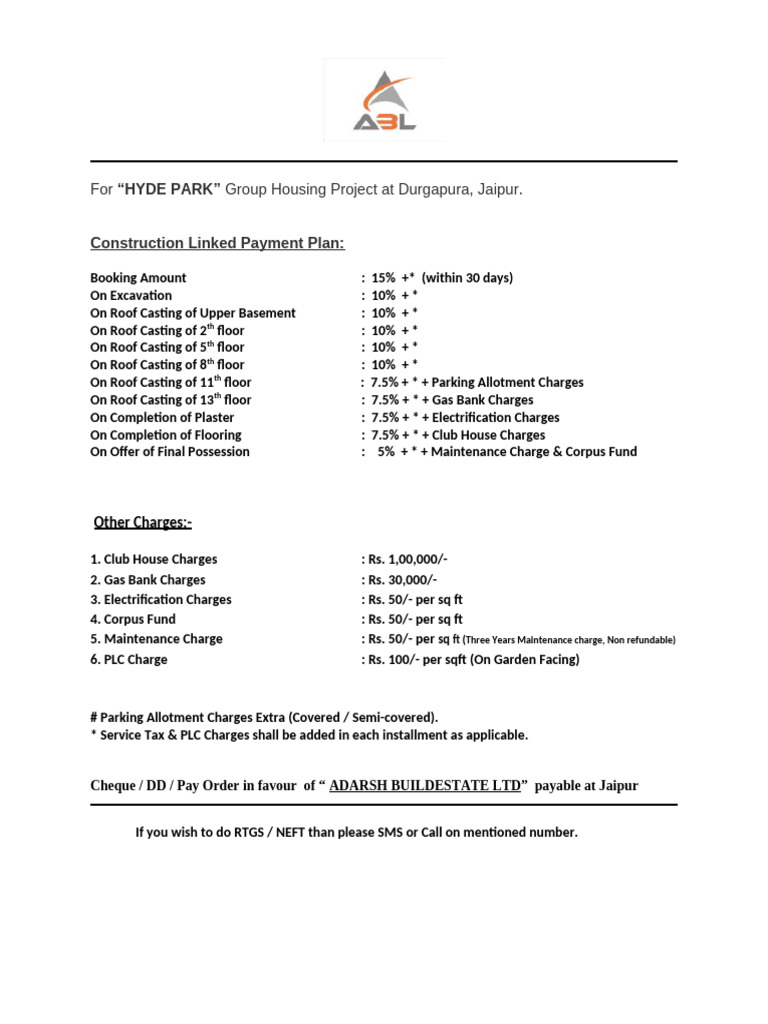 CLP of ABL Hyde Park (Construction Linked Payment Plan) | PDF