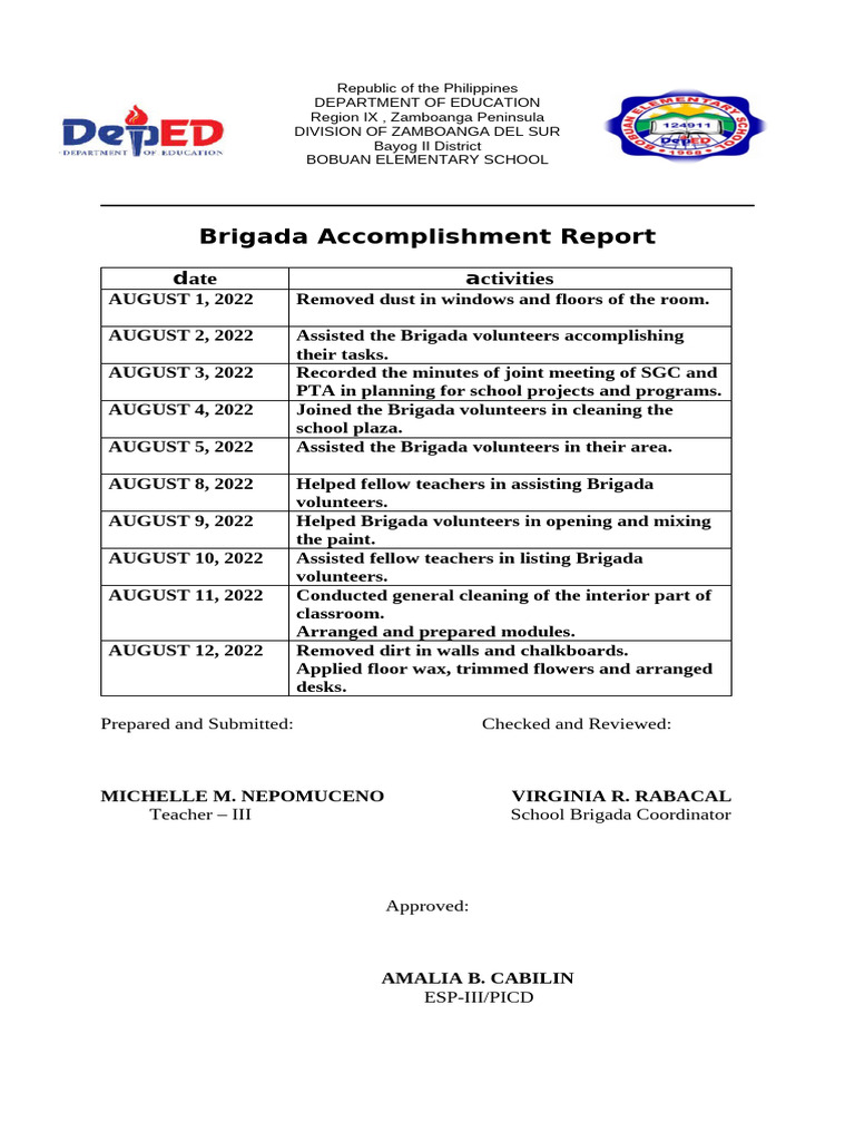 Brigada Accomplishment Report | PDF
