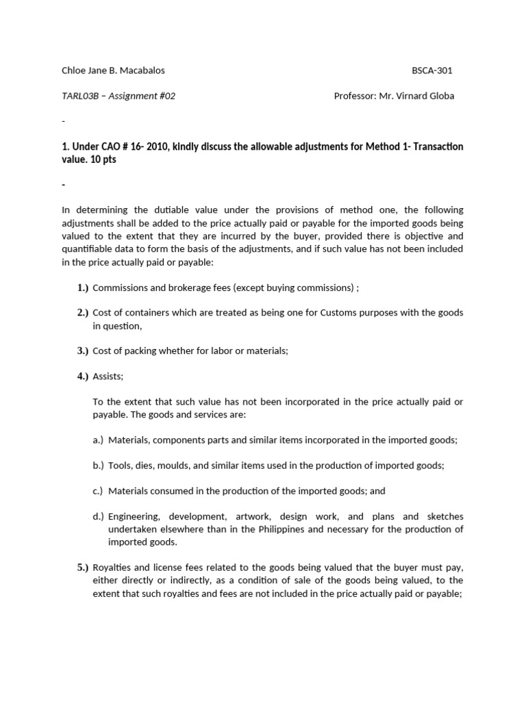 Ustoms Valuation System - Assignment 2 | PDF