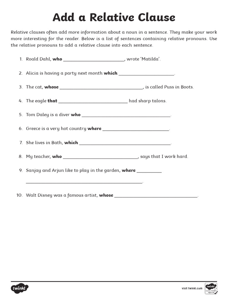 Add A Relative Clause Activity Sheet-Merged | PDF | Sentence ...