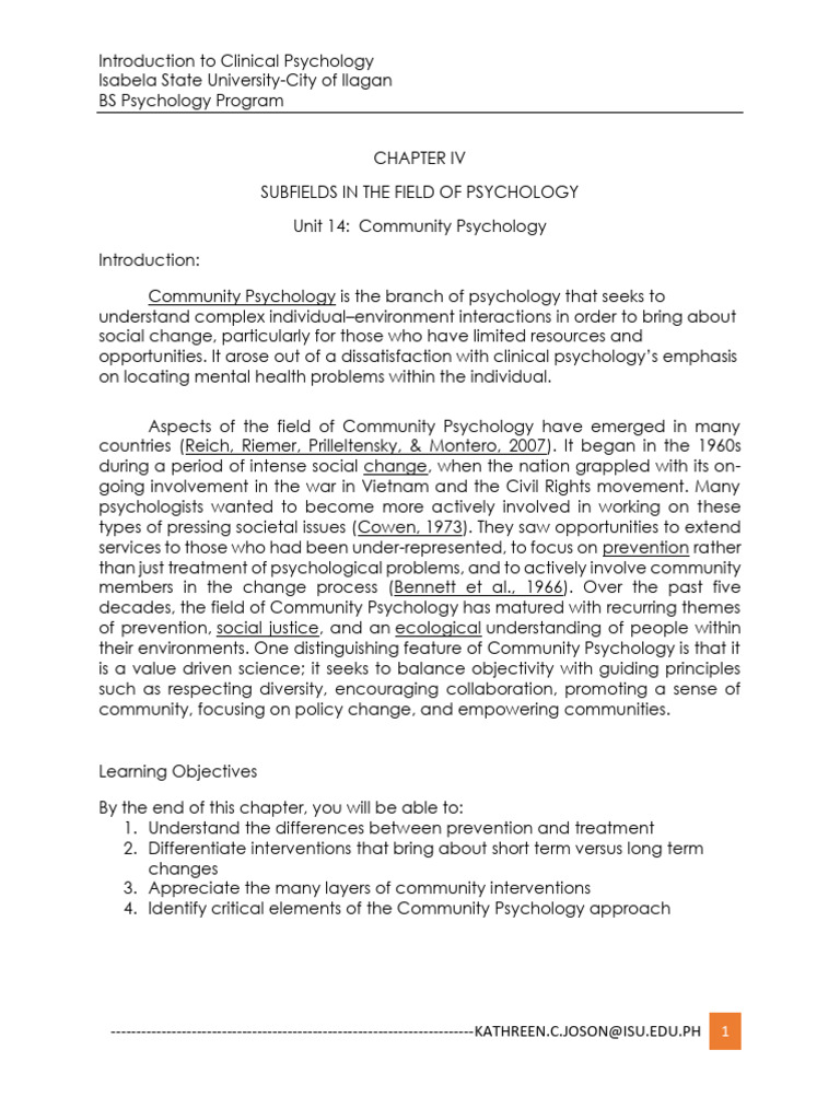 CHAPTER IV-Subfields of Clinical Psychology | PDF