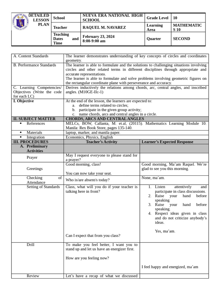 Co2 Math 10 | PDF | Circle | Curve