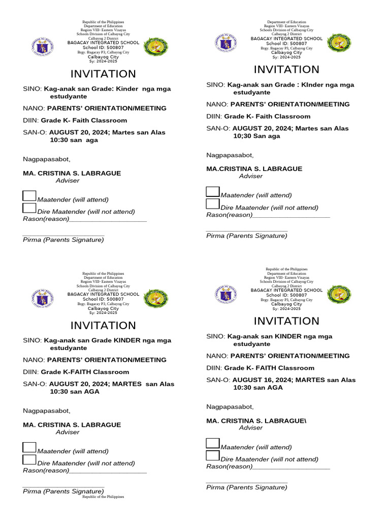 PARENTS INVITATION - Notice of Meeting | PDF