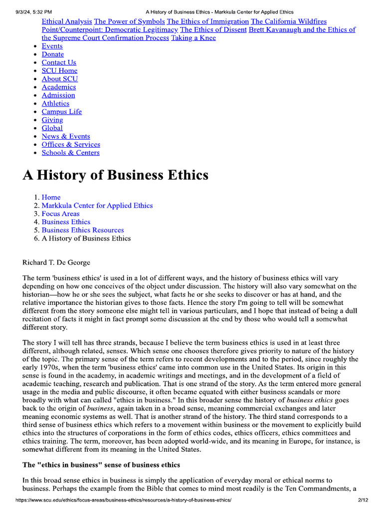 History of Business Ethics | PDF