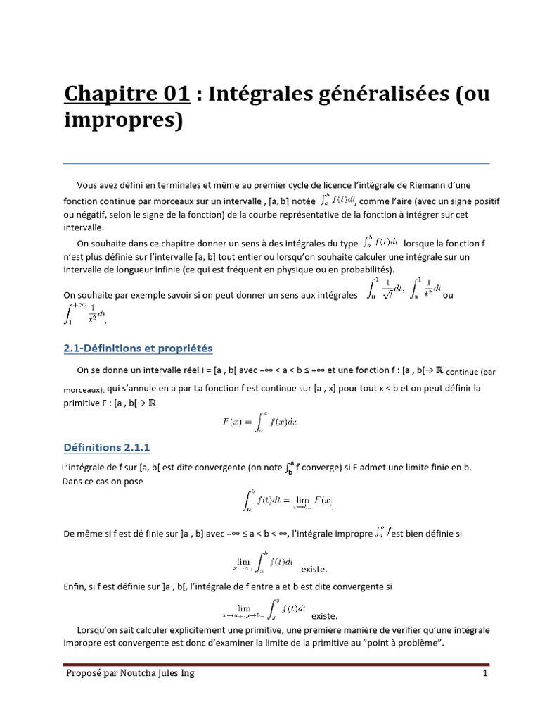 Chapitre1 - Intégrales Impropres-Icorp | PDF