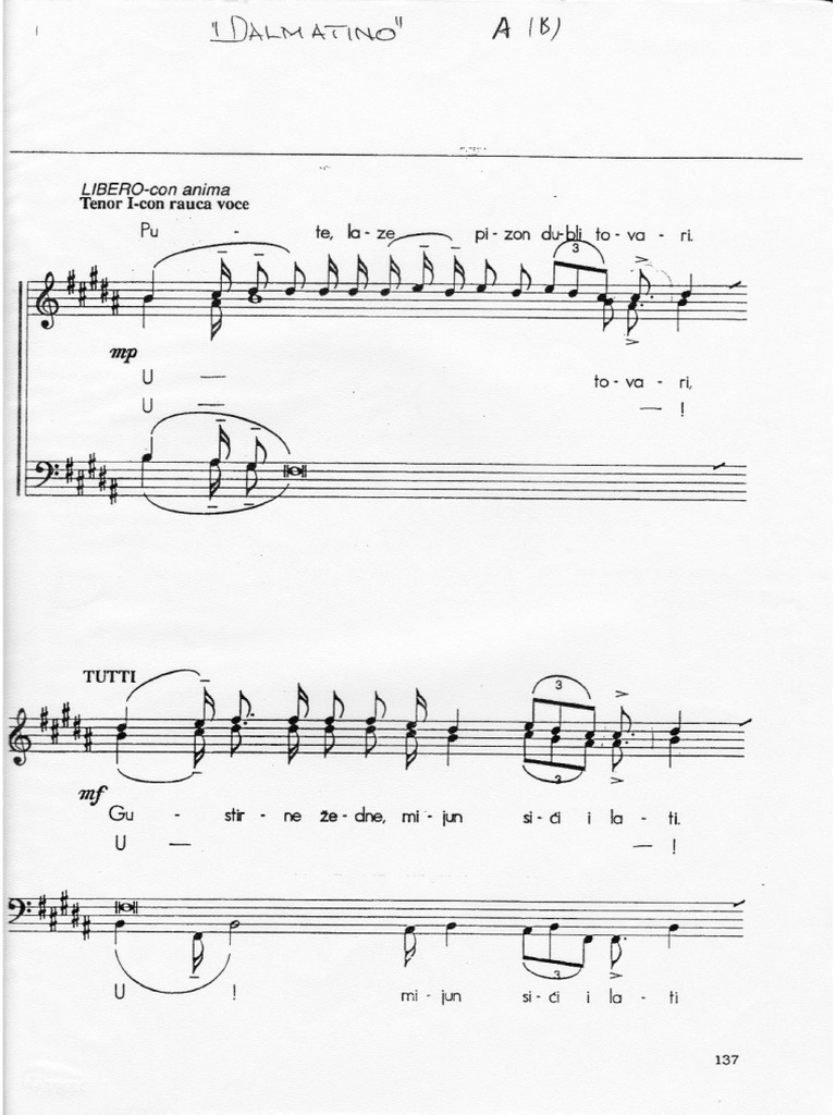 Dalmatino Povišću Pritrujena - Note Za Klapu | PDF