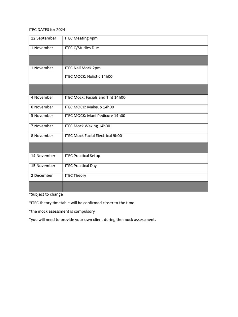Itec Dates | PDF