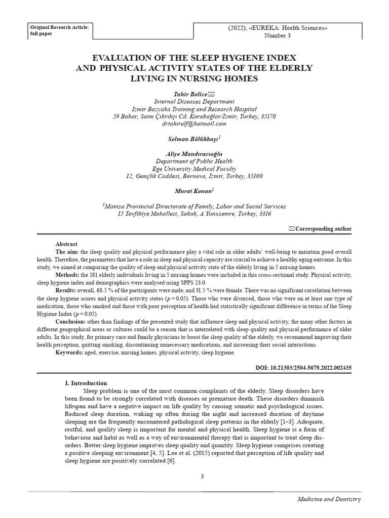 Evaluation of The Sleep Hygiene Index and Physical Activity States of ...