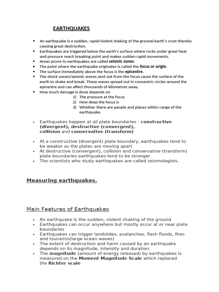 EARTHQUAKES NOTES YEAR 9 | PDF