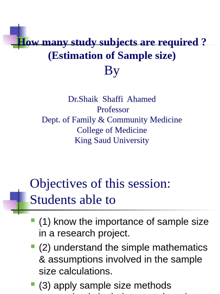 17 - Sample Size Estimation 2nd Year Batch (2020) | PDF