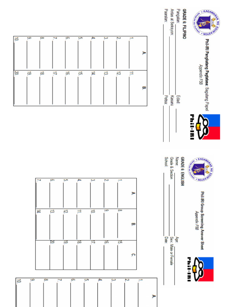 Answer Sheet Phil Iri GST | PDF
