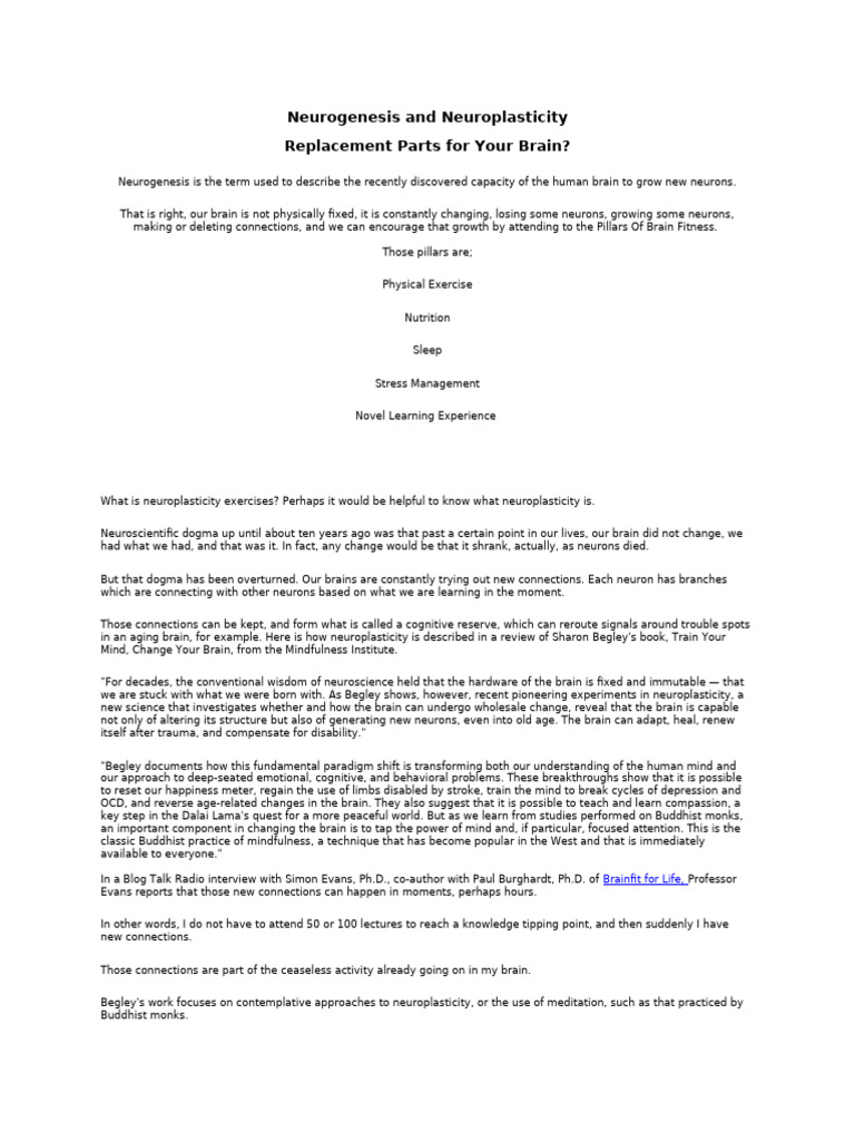 Neurogenesis and Neuroplasticity | PDF