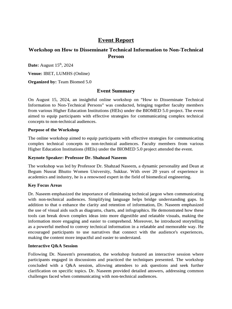 Event Report Communication Workshop | PDF