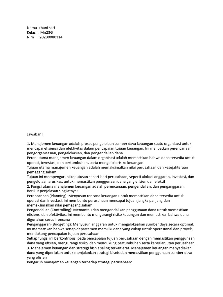 Hani Sari Manajement Keuangan Sesi 1 | PDF