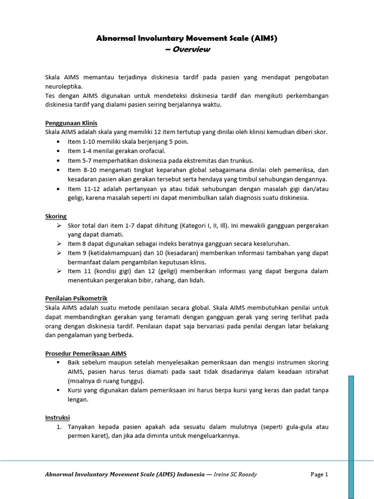 Skala AIMS untuk Diskinesia Tardif | PDF