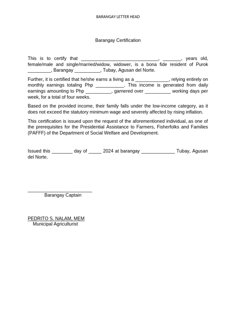 Barangay Certification | PDF