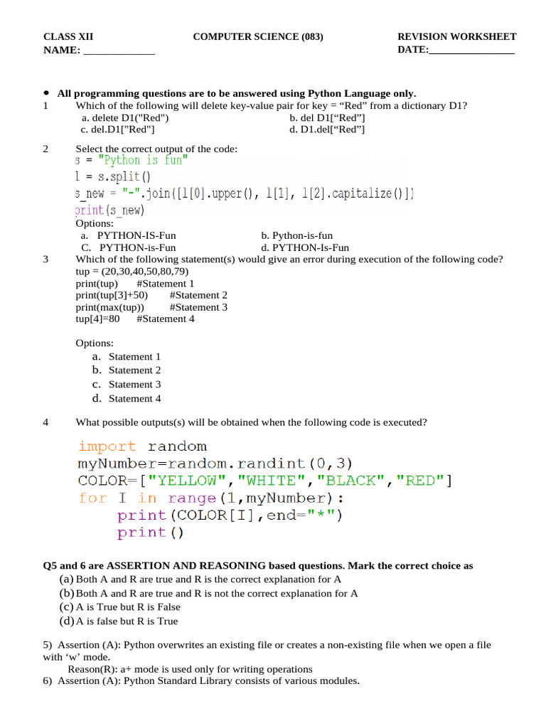 GradeXII - Revision Worksheet2 | PDF