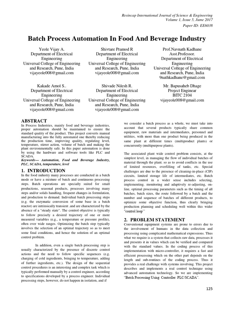 Batch Process Automation in Food and Bev | PDF