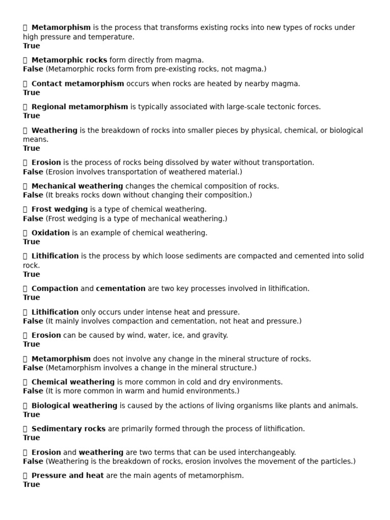 EARTH SCIENCE PROCESS IN ROCK CYCLE QUIZ | PDF