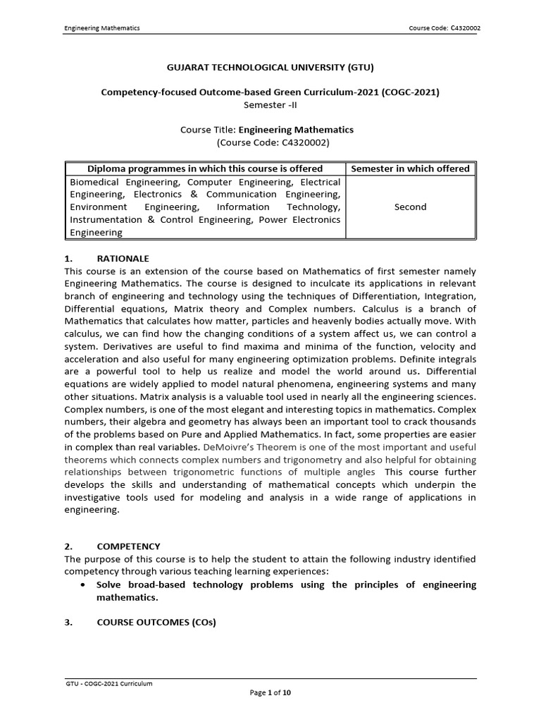 Engineering Mathematics Course Code: 4320002 | PDF