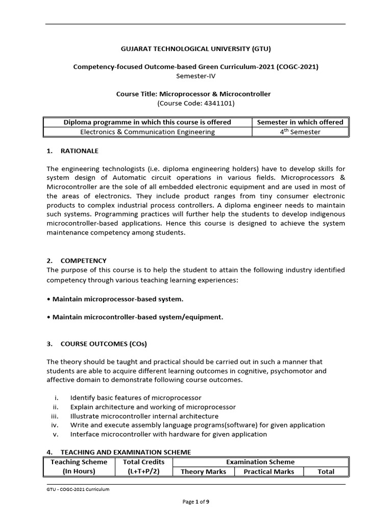 Microprocessor & Microcontroller Course Code: 4341101 | PDF
