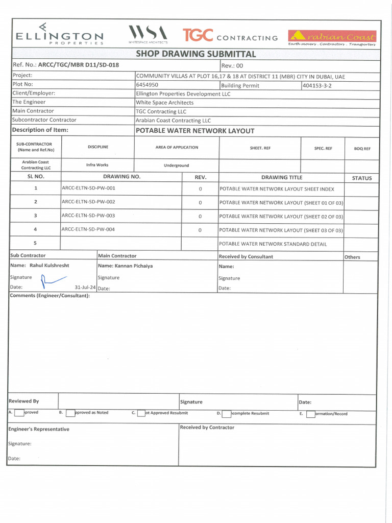 ARCC-TGC-MBR D11-SD-018 POTABLE WATER NETWORK LAYOUT | PDF