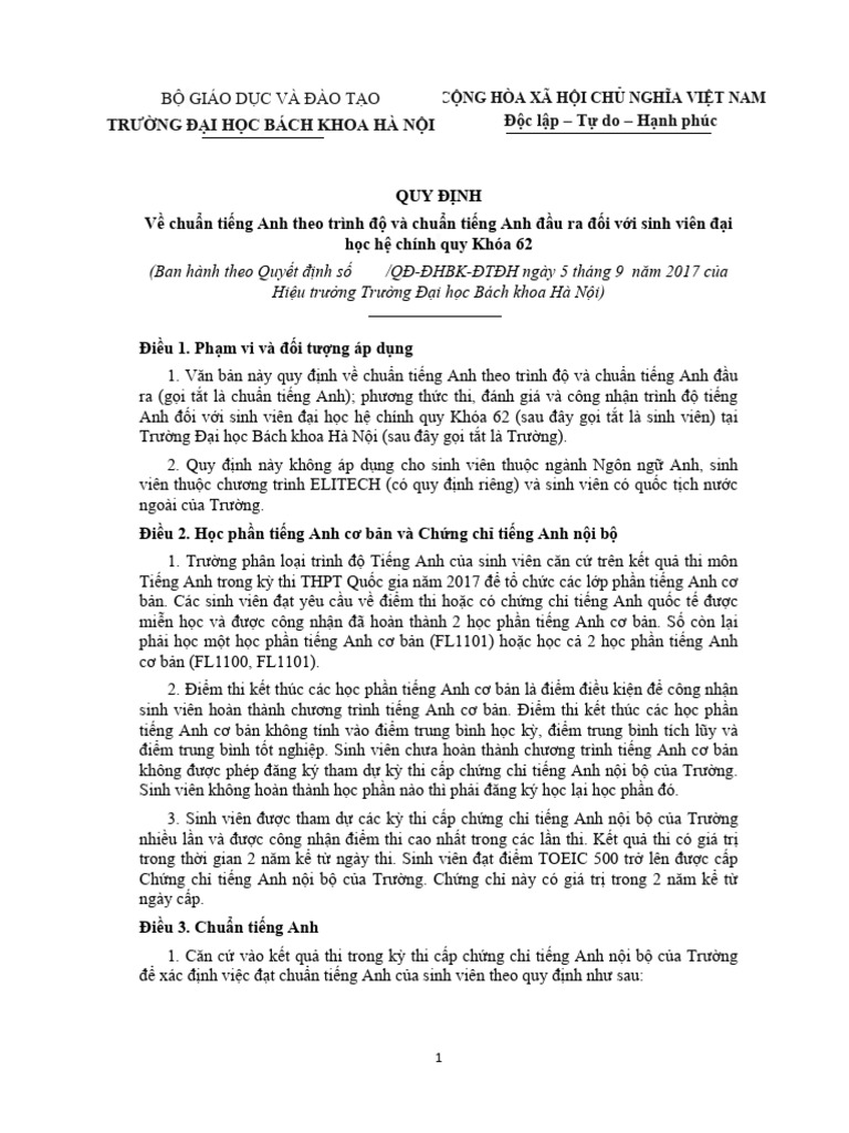 Quy Dinh Chuan Tieng Anh 2017 k62 | PDF