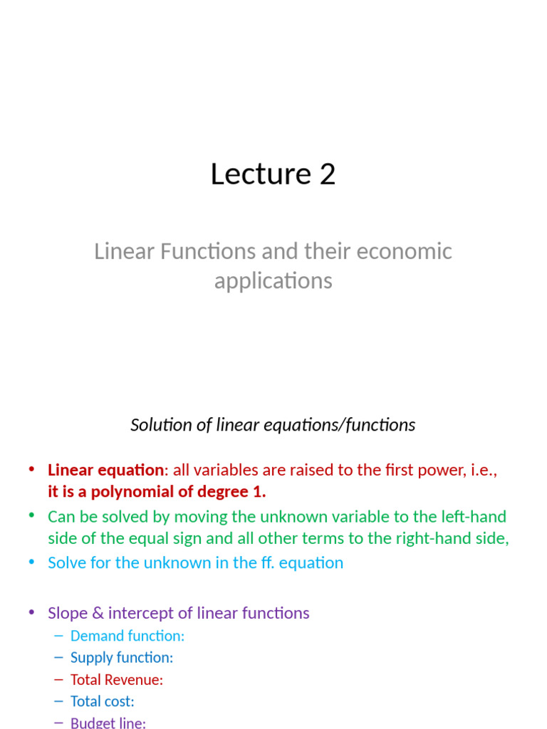 Lecture 2 Linear Equations and Economic Applications - 2021 | PDF | Demand | Finance & Money ...