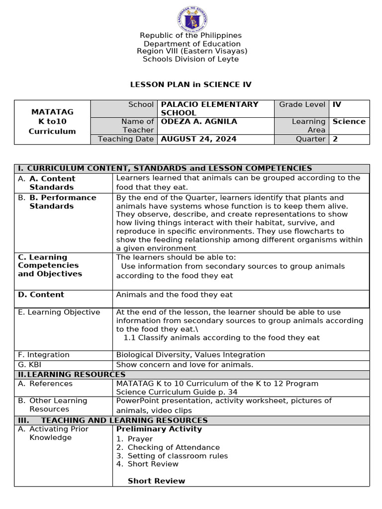 MATATAG-LP-SCience-4 - CLASSIFY ANIMALS | PDF