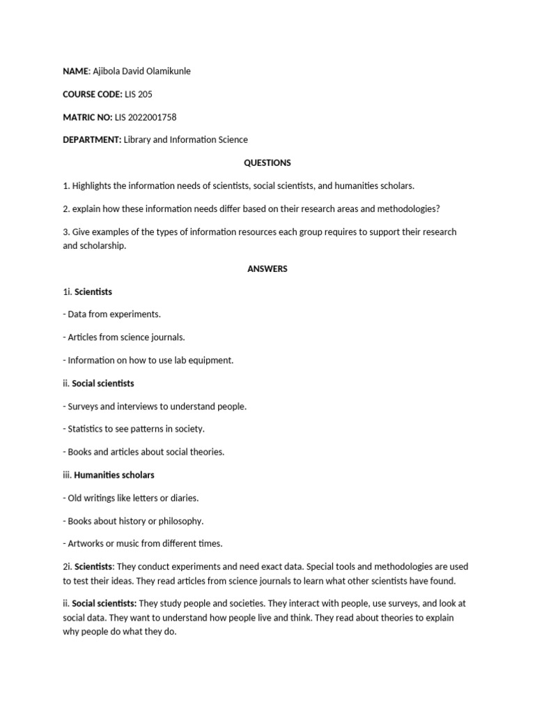 Lis 205 Assignment DR Arinola | PDF