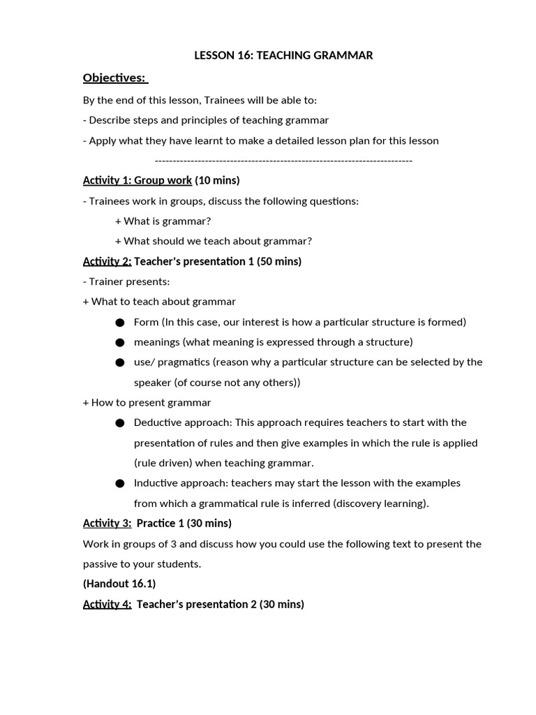 THCS. Lesson 16. Teaching Grammar | PDF