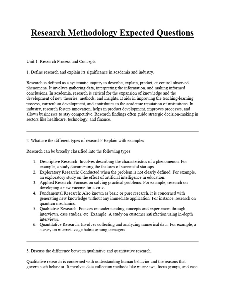 ResearchMethod Expectedquestions | PDF | Sampling (Statistics) | Career ...