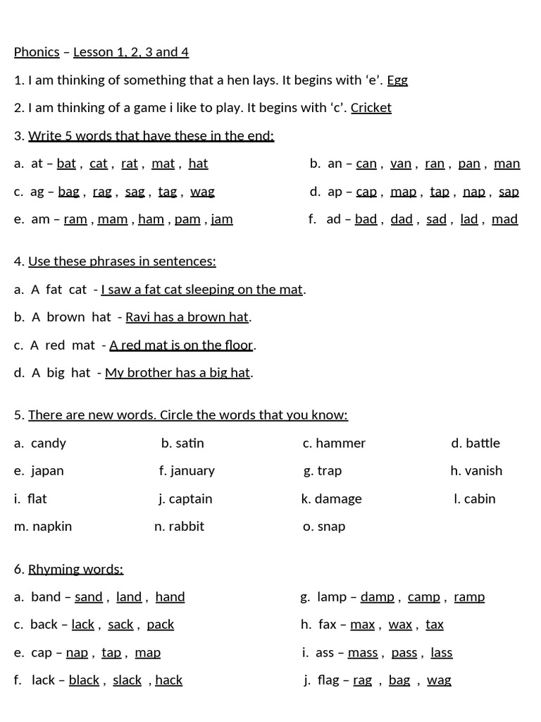 Phonics – Lesson 1, 2, 3 and 4 | PDF