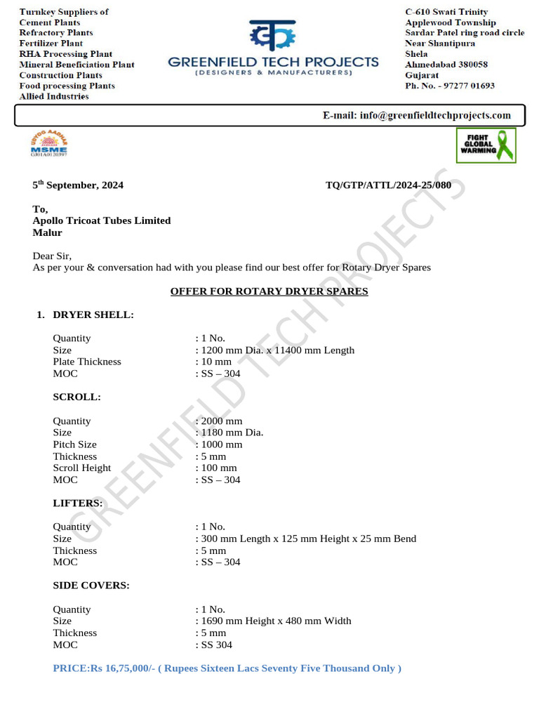 Dryer Shell Quotation | PDF