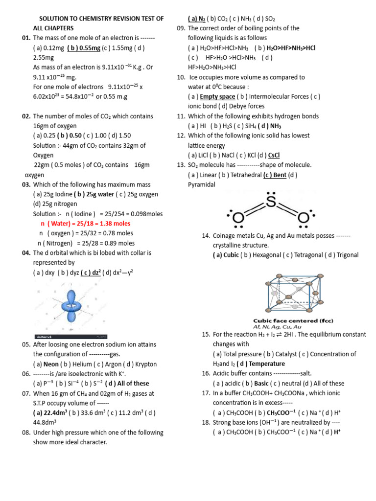 Solution To All Problems in Chemistry Xi Test of All Chapters Aleem ...